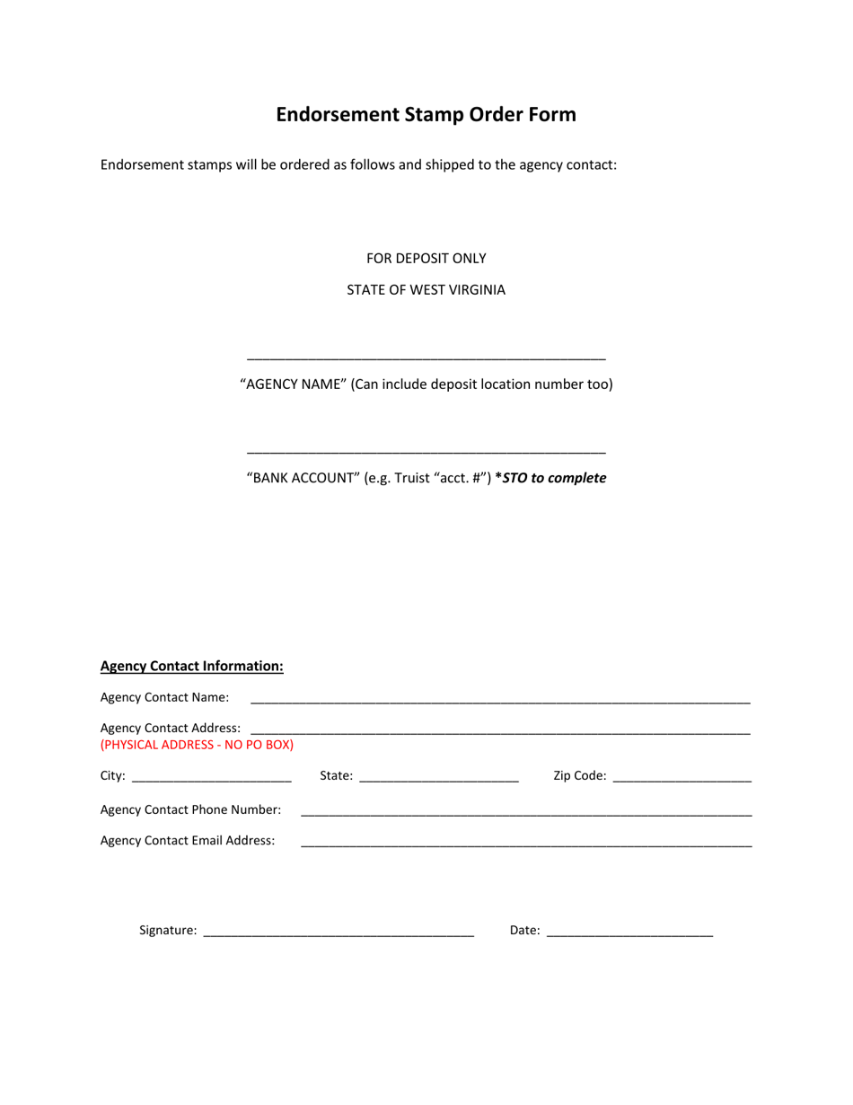 West Virginia Endorsement Stamp Order Form - Fill Out, Sign Online and ...