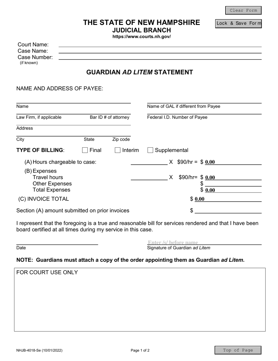 Form NHJB-4018-SE Download Fillable PDF or Fill Online Guardian Ad ...
