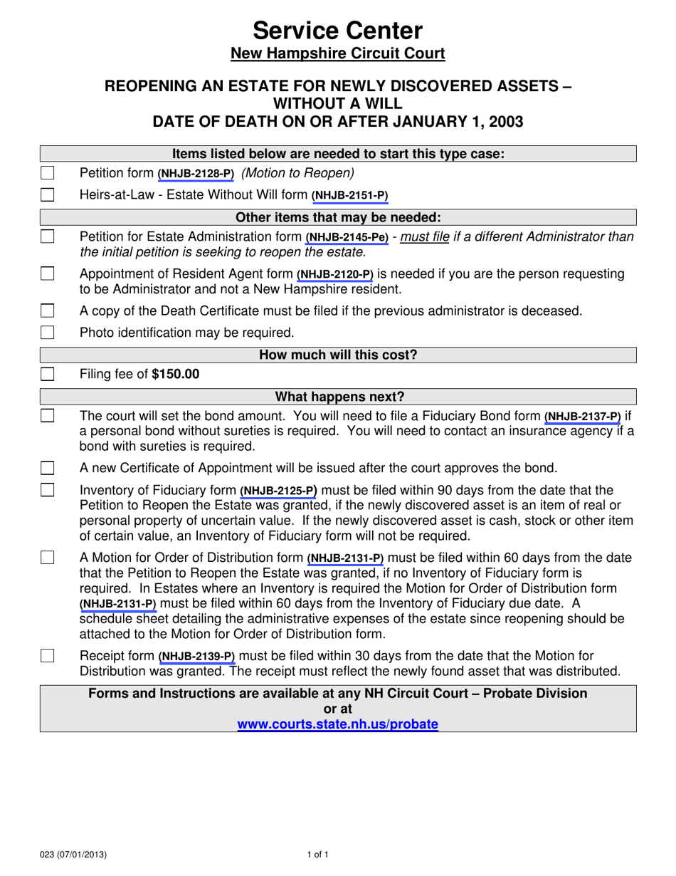 Form 023 - Fill Out, Sign Online and Download Printable PDF, New ...