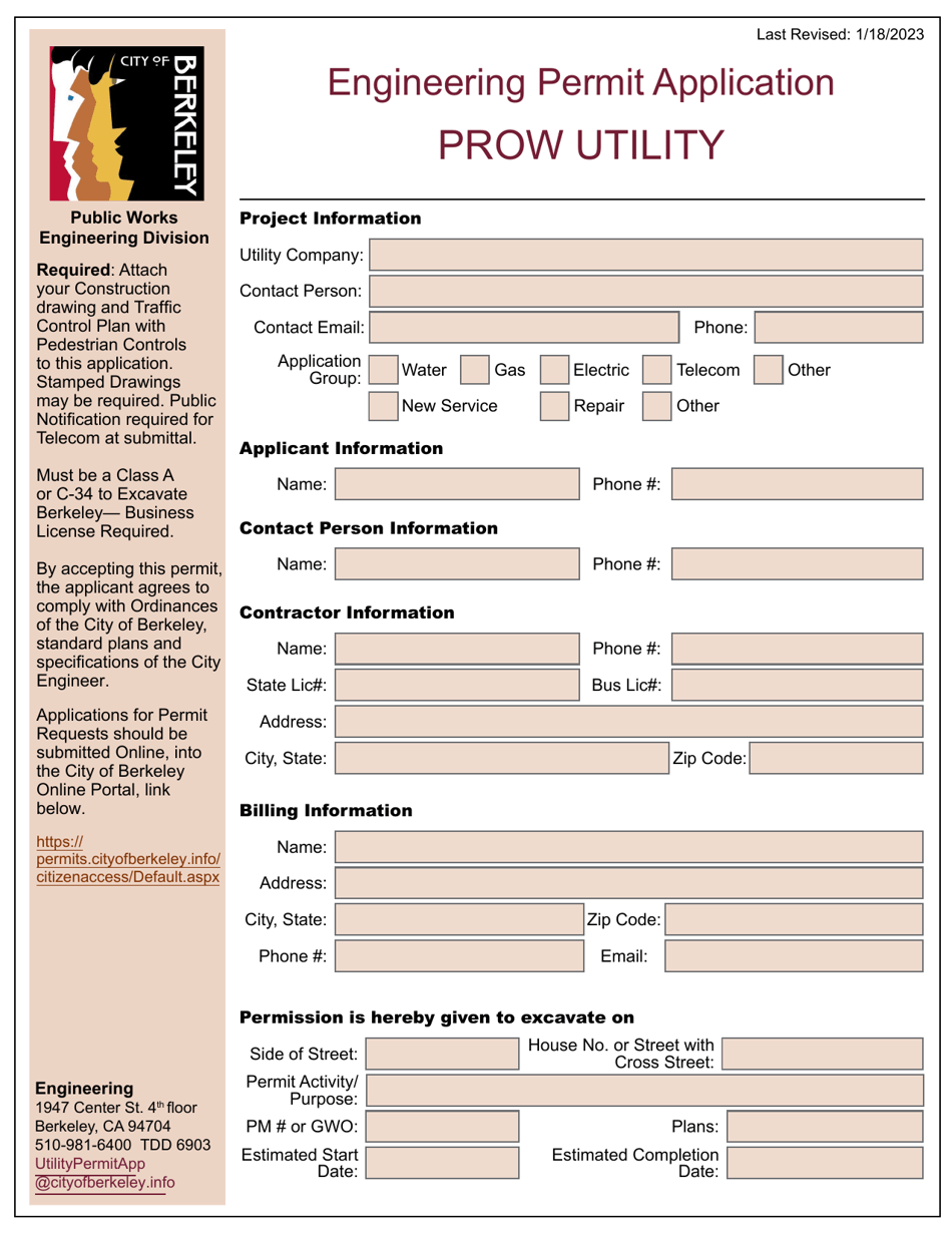 City of Berkeley, California Miscellaneous Prow Utility Engineering ...