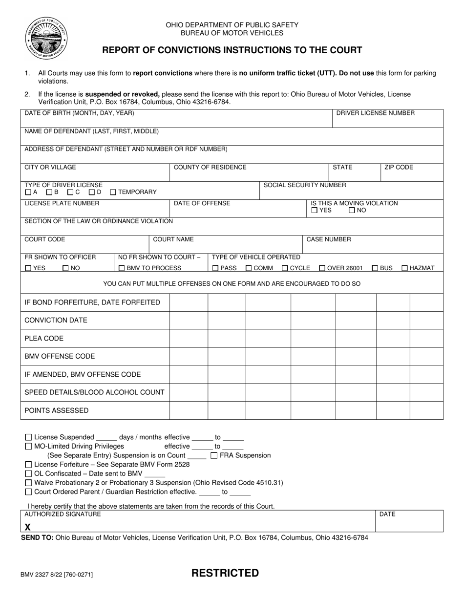 Form BMV2327 - Fill Out, Sign Online and Download Printable PDF, Ohio ...