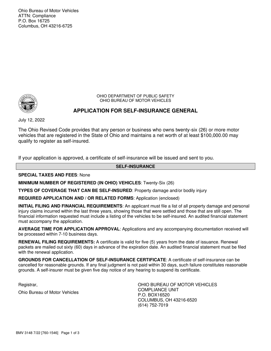 Form BMV3148 - Fill Out, Sign Online and Download Printable PDF, Ohio ...