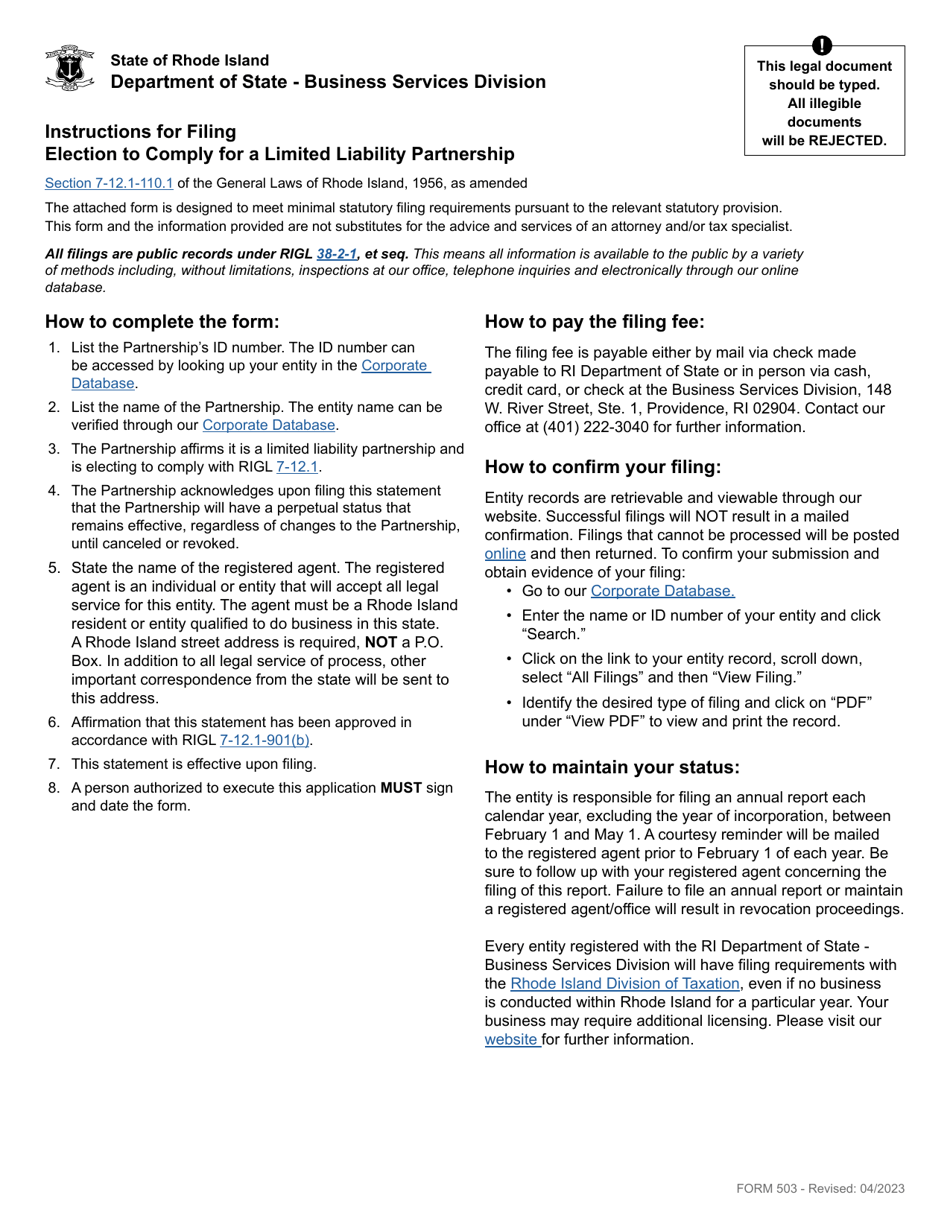 Form 503 - Fill Out, Sign Online and Download Fillable PDF, Rhode Island | Templateroller