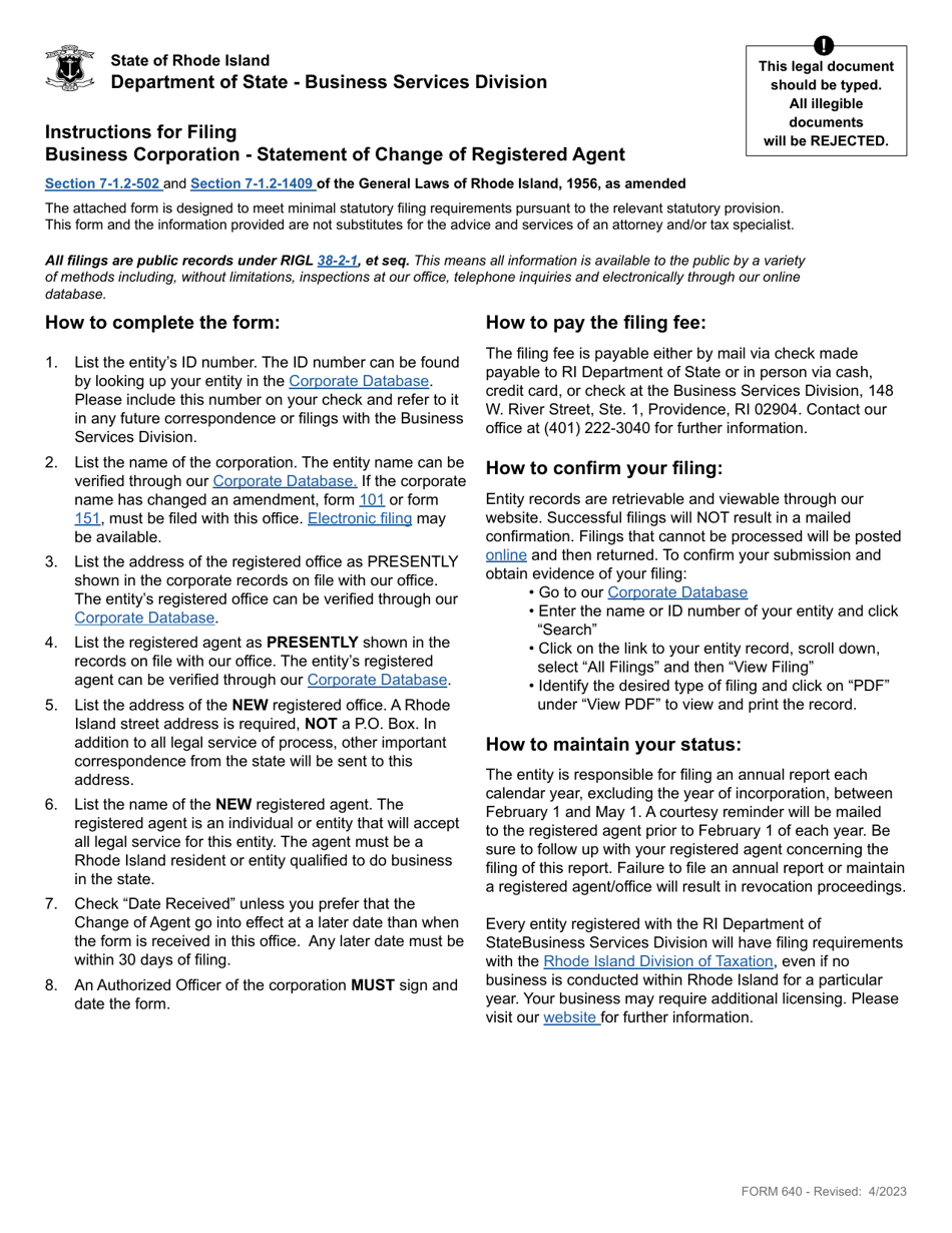 Form 640 Download Fillable PDF or Fill Online Statement of Change of ...