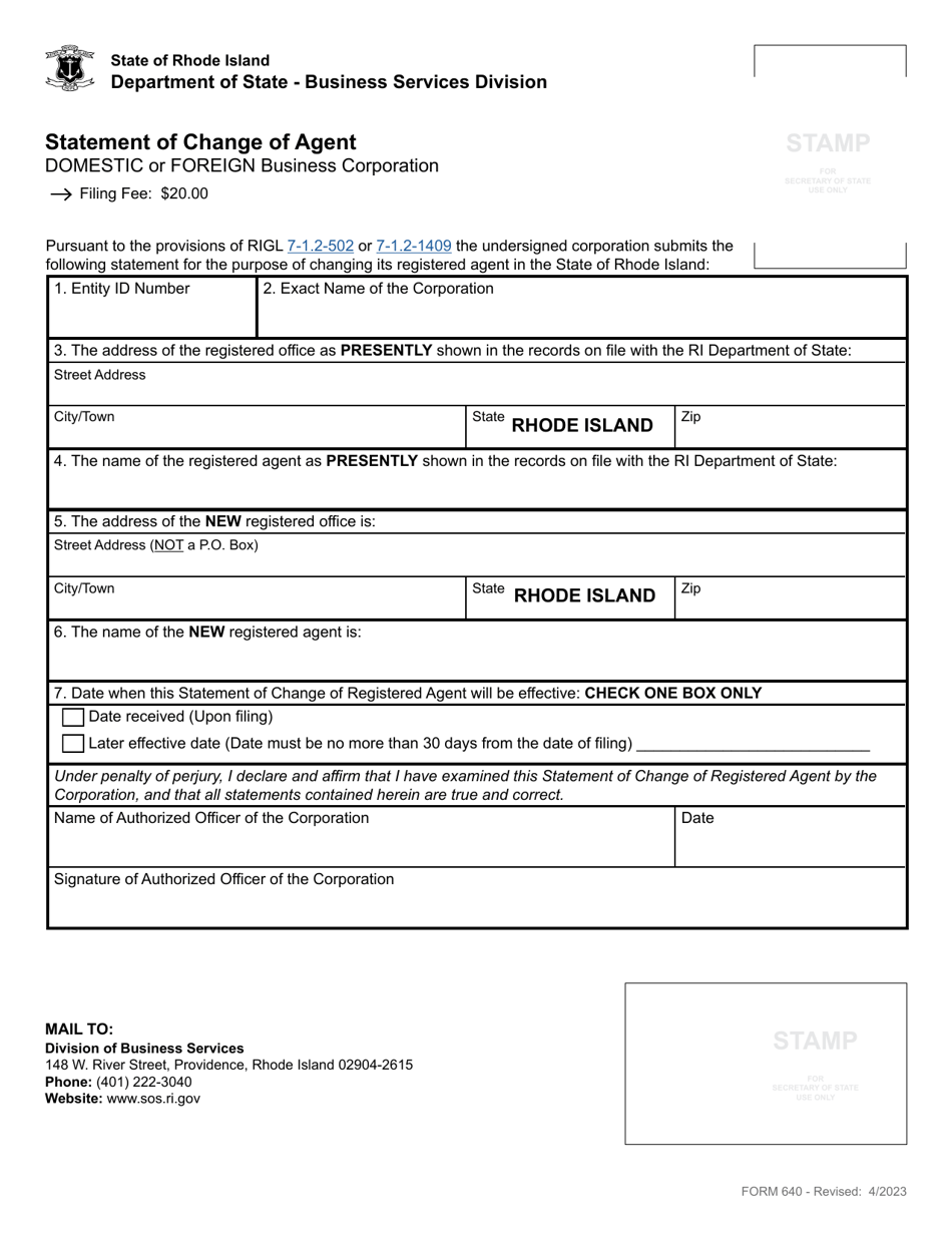 Form 640 Download Fillable PDF or Fill Online Statement of Change of ...