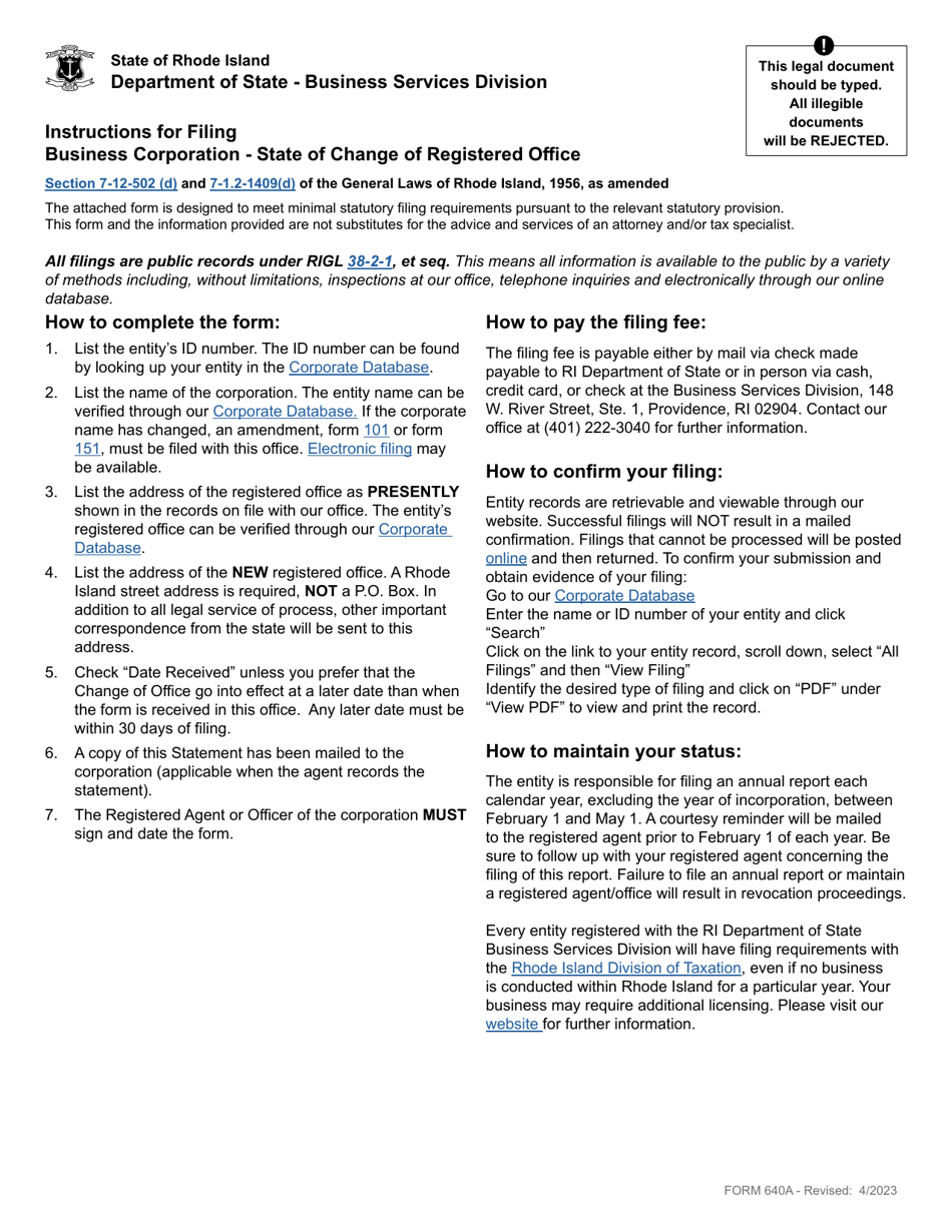 Form 640A - Fill Out, Sign Online and Download Fillable PDF, Rhode ...