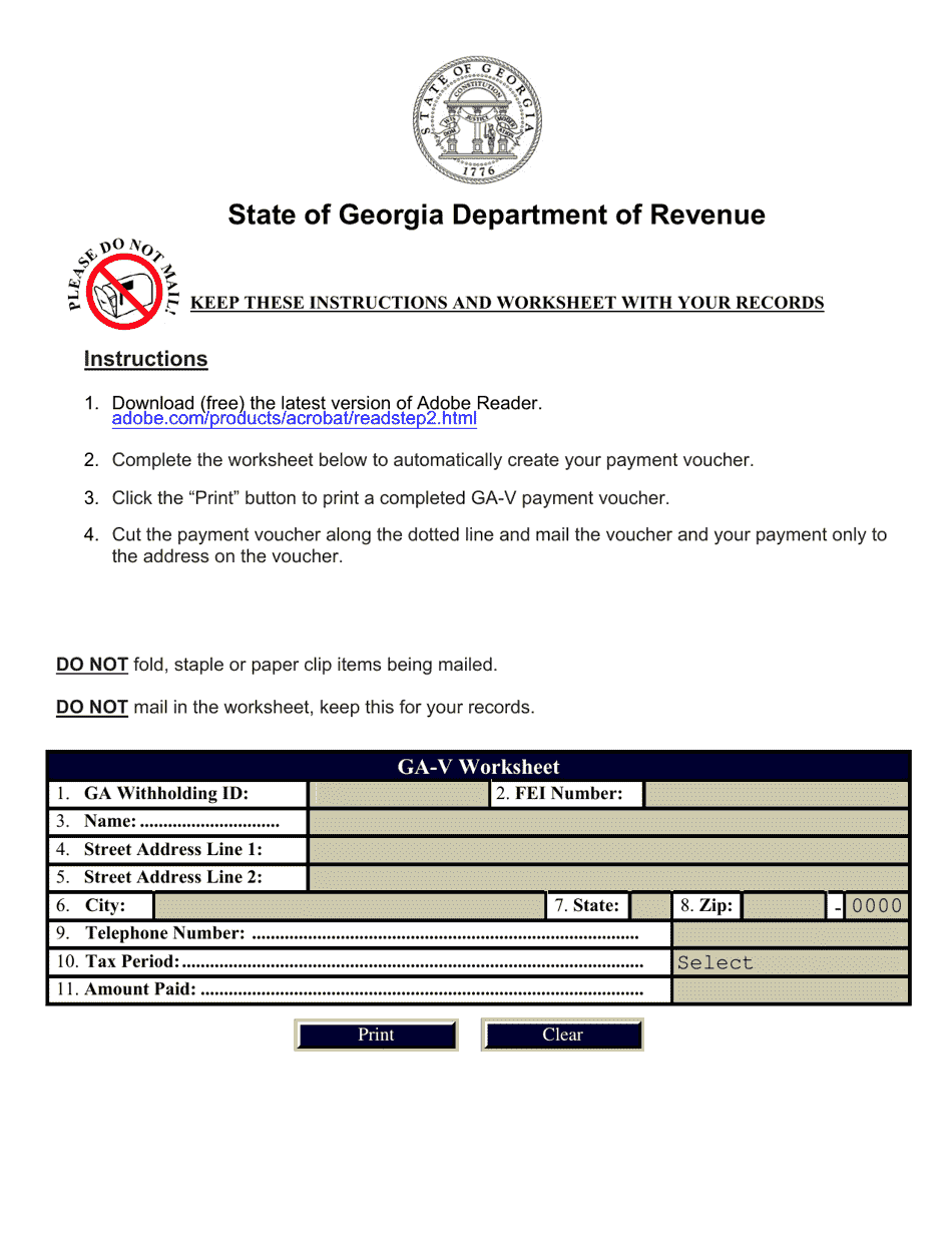 Form GA-V - Fill Out, Sign Online and Download Fillable PDF, Georgia ...