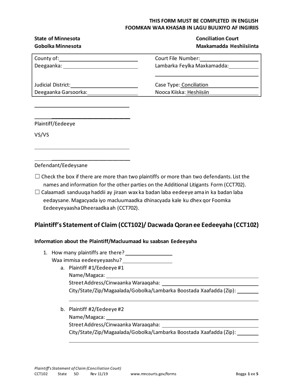 Form CCT102 - Fill Out, Sign Online and Download Printable PDF ...