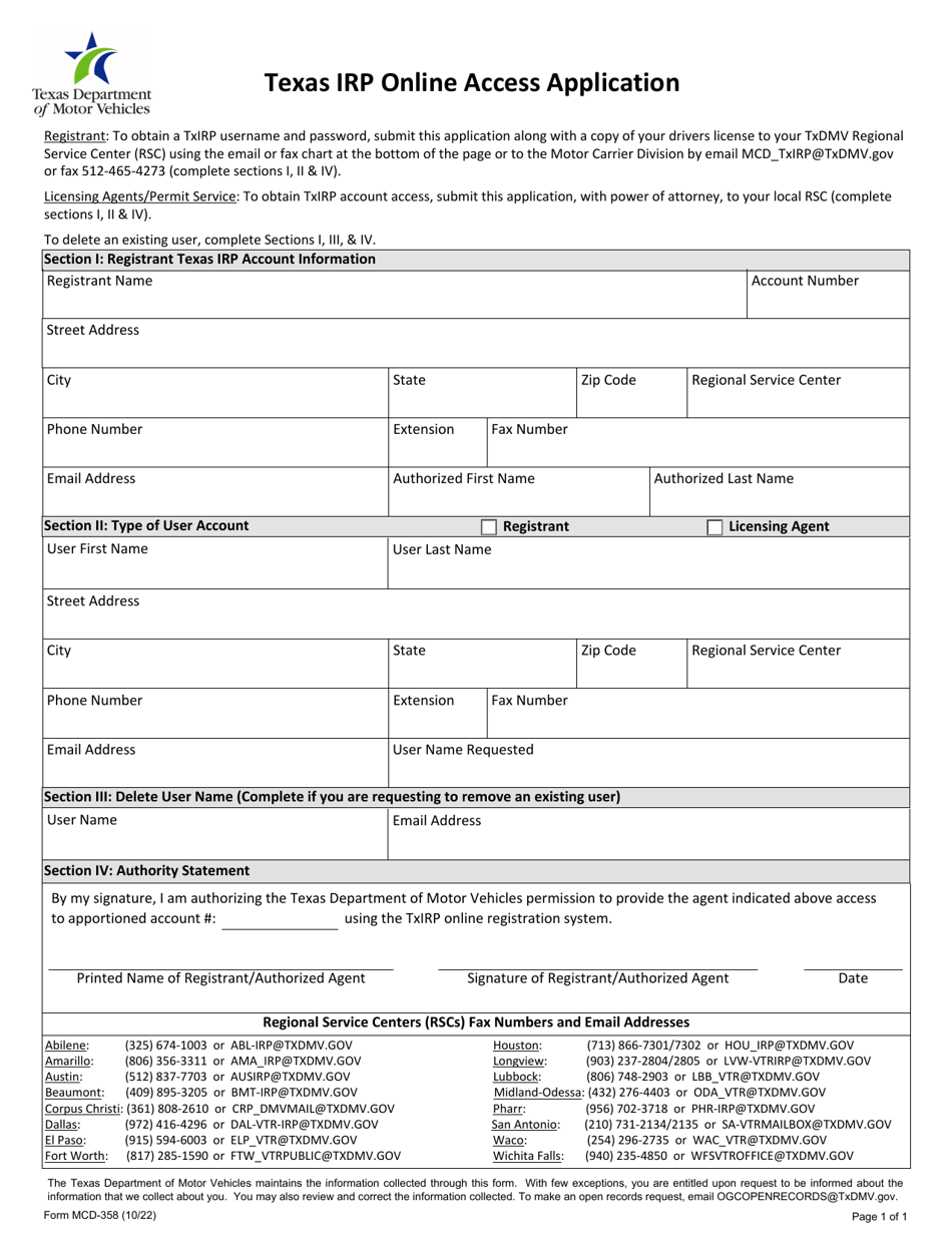 Form MCD-358 - Fill Out, Sign Online and Download Fillable PDF, Texas ...