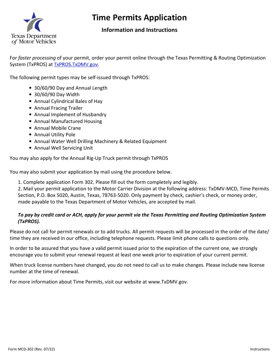 Form MCD-302 - Fill Out, Sign Online and Download Fillable PDF, Texas ...