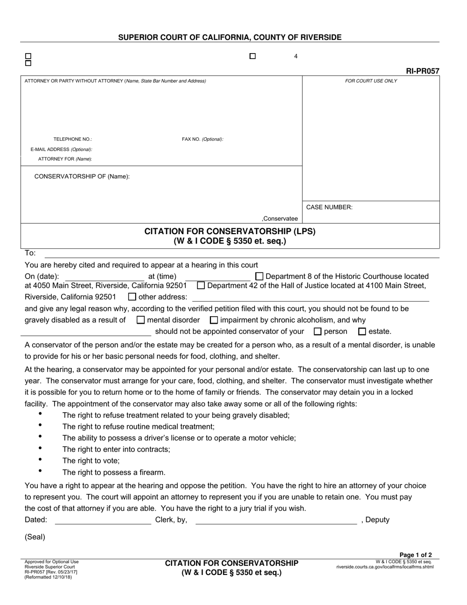 Form RI-PR057 - Fill Out, Sign Online and Download Fillable PDF, County of Riverside, California ...