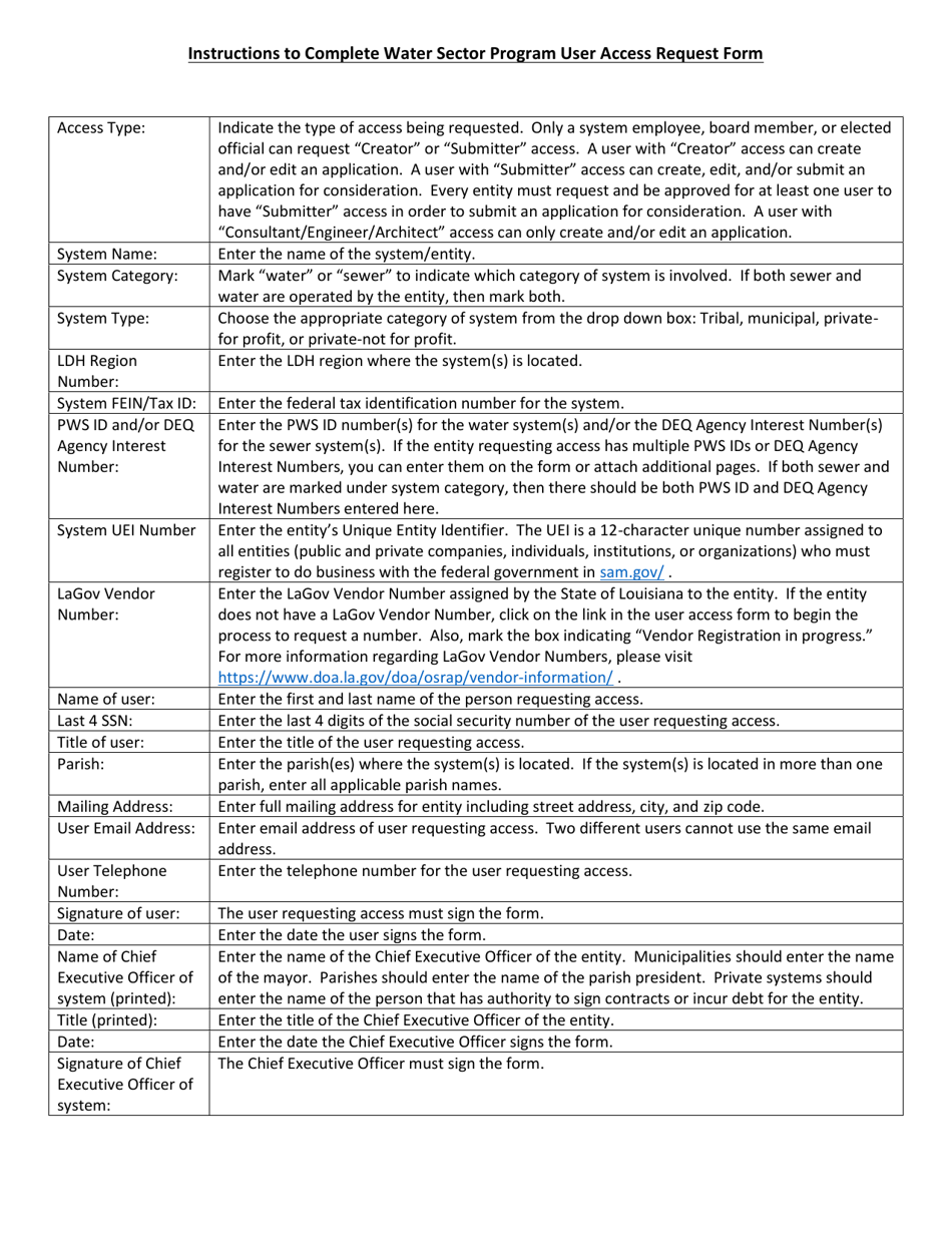 Download Instructions for Water Sector Program User Access Request Form ...