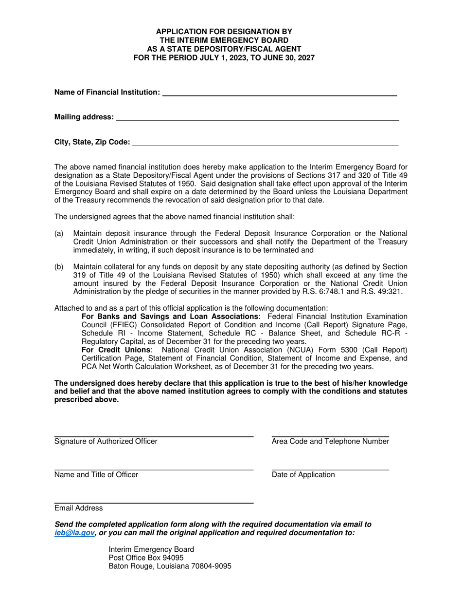 2027 Louisiana Application for Designation by the Interim Emergency ...