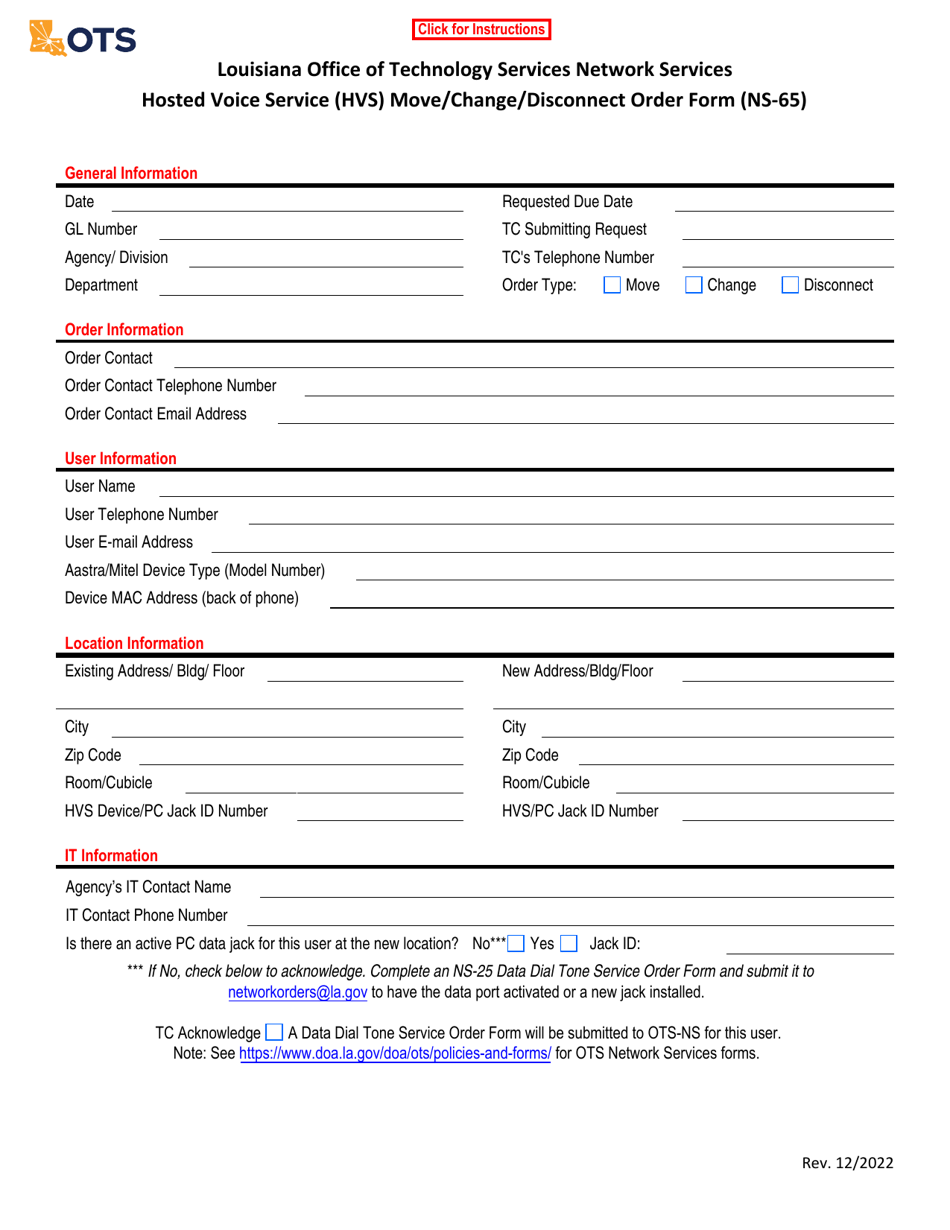 Form NS-65 - Fill Out, Sign Online and Download Fillable PDF, Louisiana | Templateroller