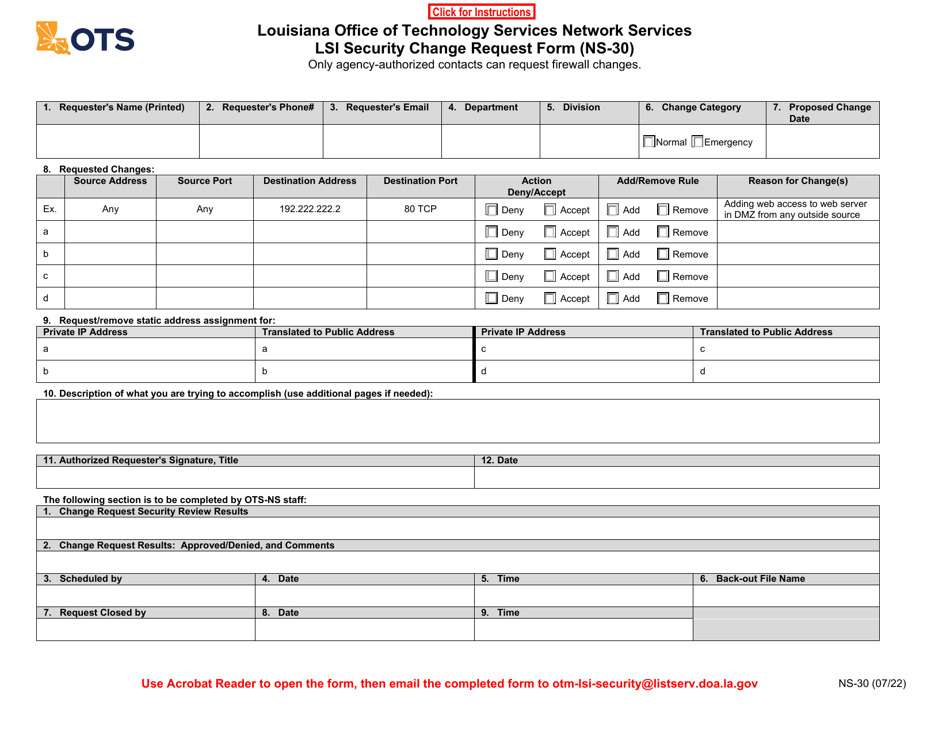 Form NS-30 Download Fillable PDF or Fill Online Lsi Security Change ...
