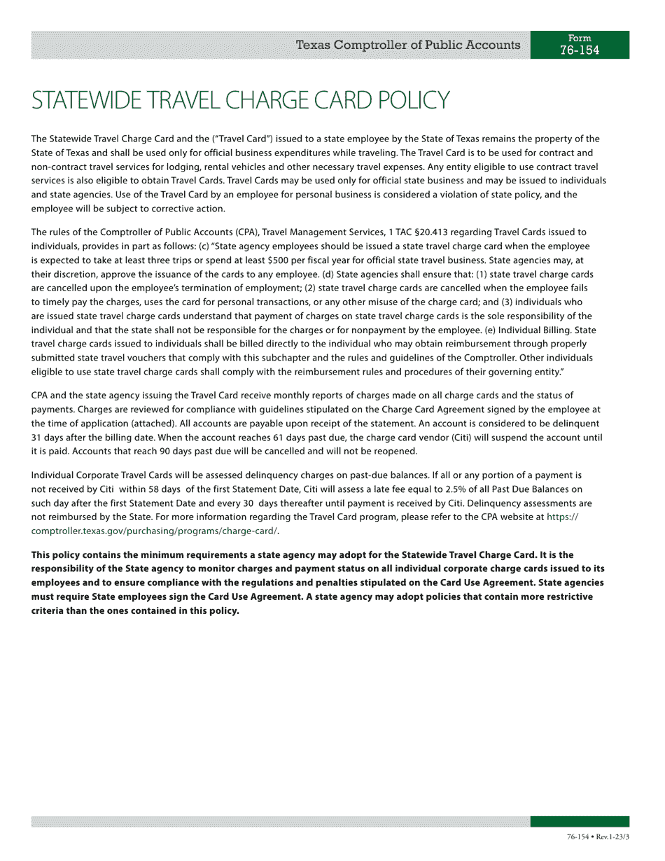 Form 76-154 - Fill Out, Sign Online and Download Fillable PDF, Texas ...