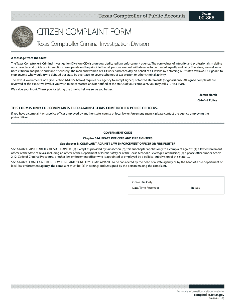 Form 00-866 - Fill Out, Sign Online and Download Fillable PDF, Texas ...