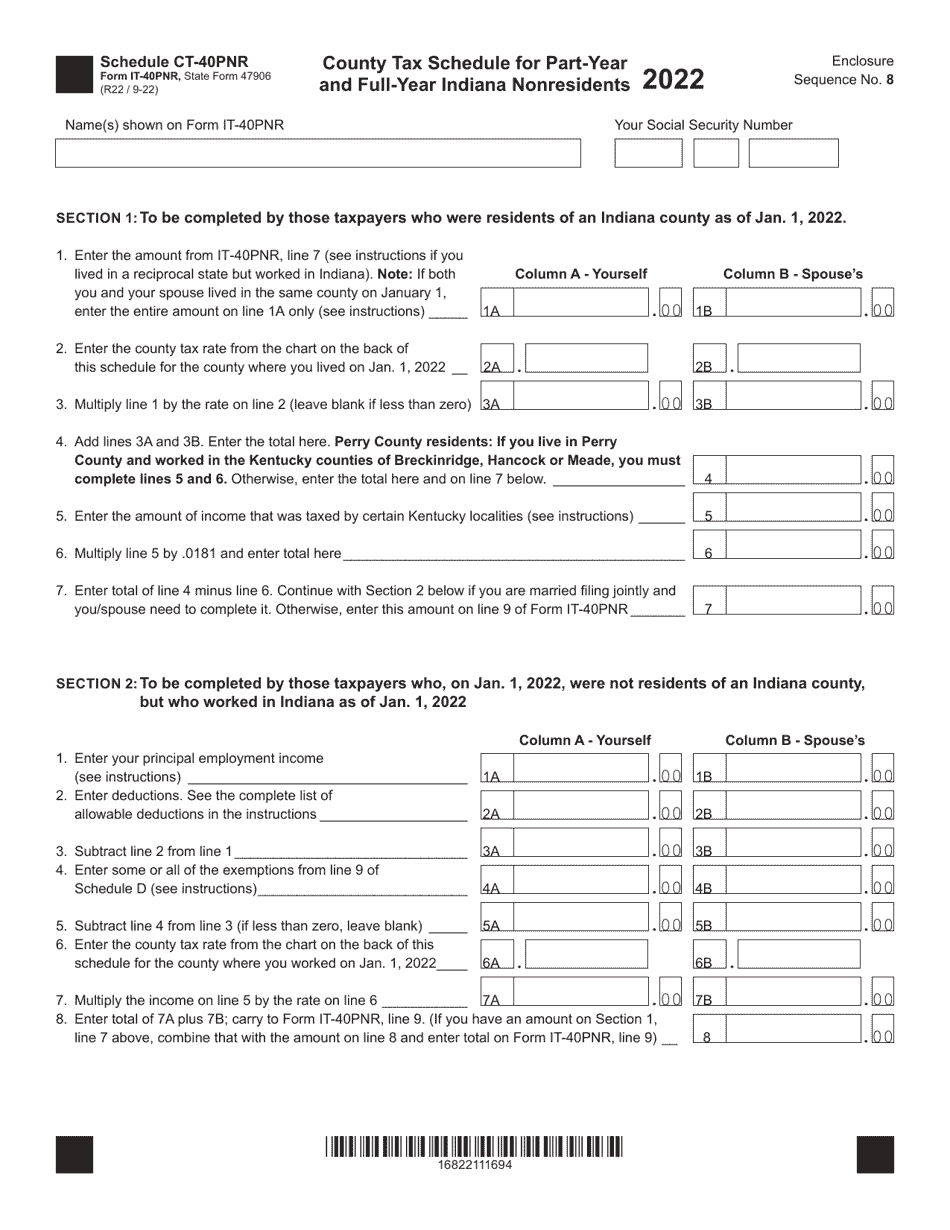 Form IT-40PNR (State Form 47906) Schedule CT-40PNR Download Fillable ...