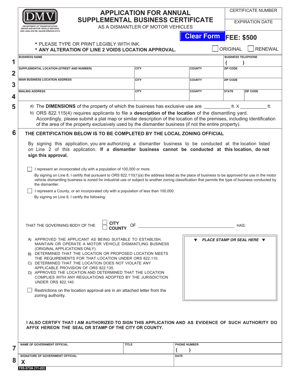 Form 735-373A - Fill Out, Sign Online and Download Fillable PDF, Oregon ...