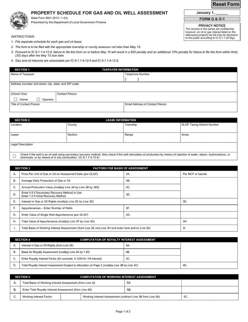State Form 9931 (G & O-1) Download Fillable PDF or Fill Online Property ...