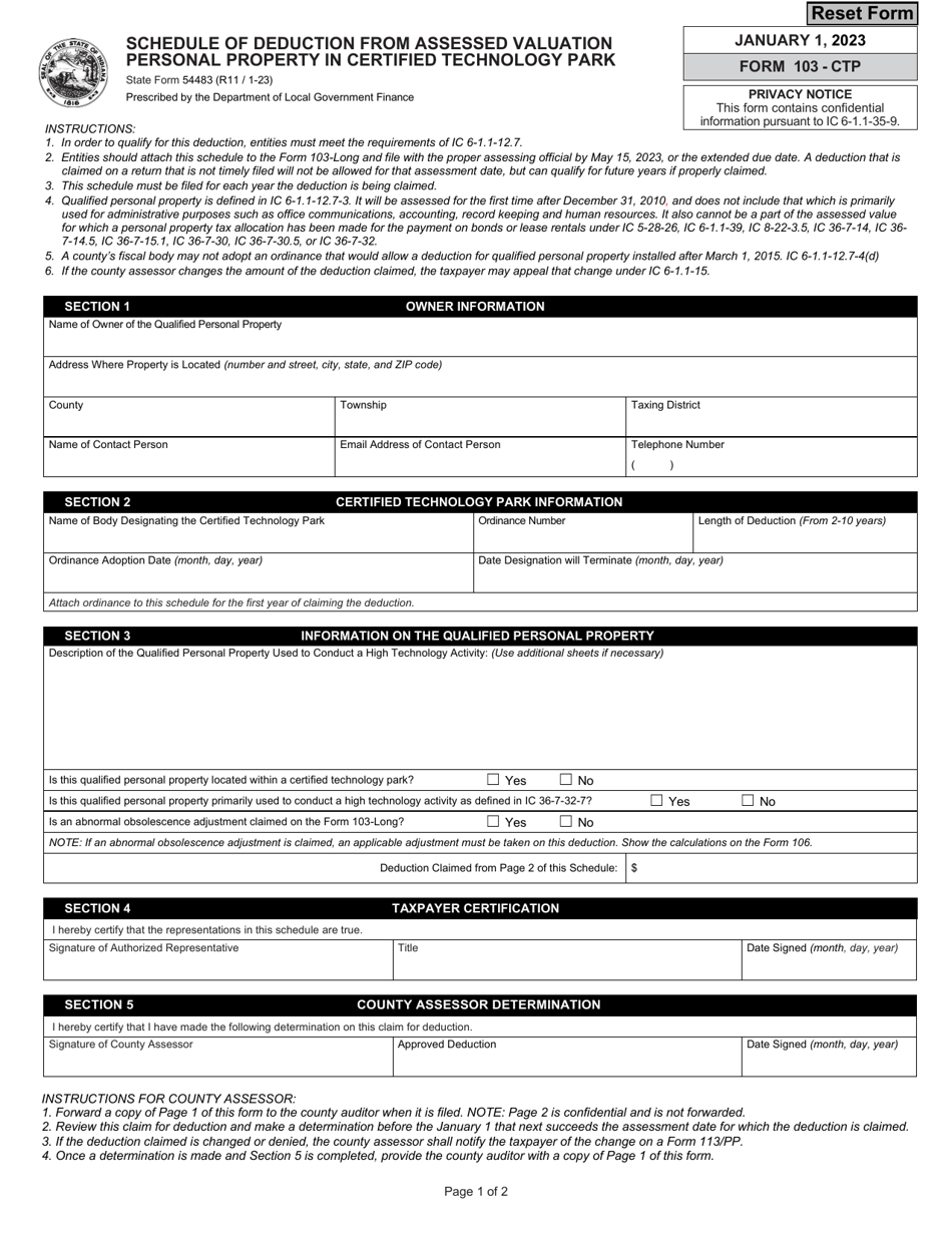 State Form 54483 (103-CTP) - 2023 - Fill Out, Sign Online and Download ...
