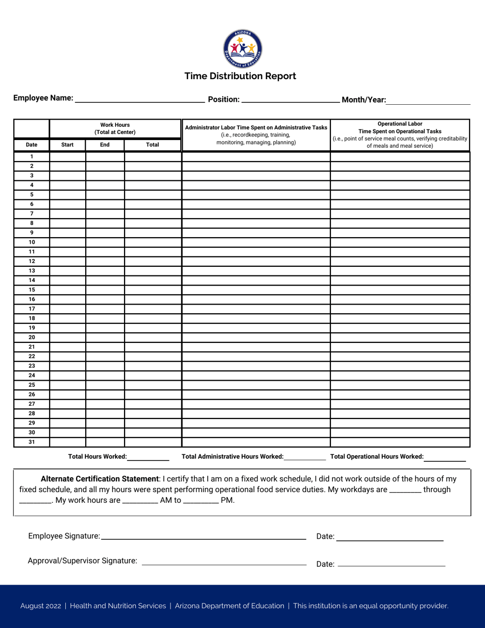 Arizona Time Distribution Report - Fill Out, Sign Online and Download ...
