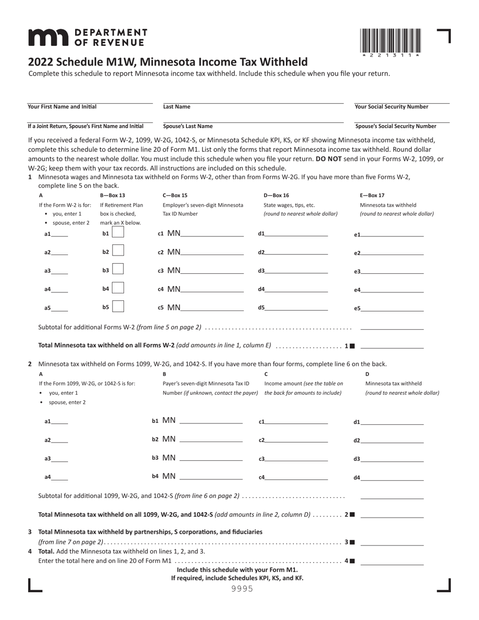 2022 Minnesota Minnesota Income Tax Withheld - Fill Out, Sign Online ...