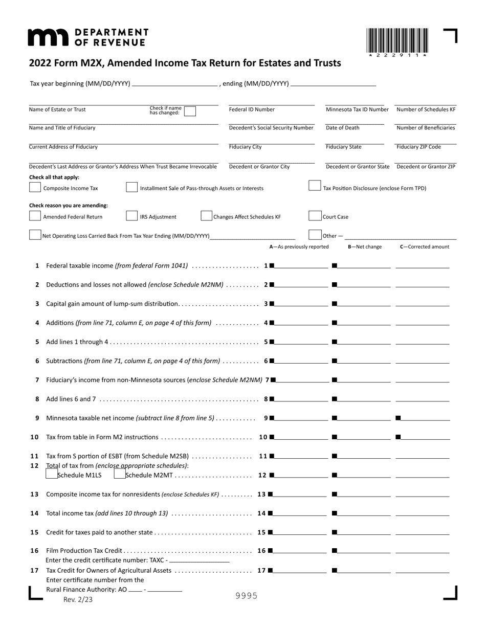 Form M2X - 2022 - Fill Out, Sign Online and Download Fillable PDF, Minnesota | Templateroller