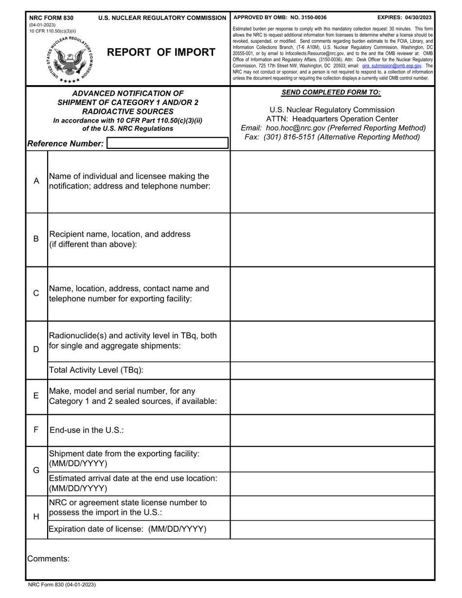 NRC Form 830 - Fill Out, Sign Online and Download Fillable PDF ...