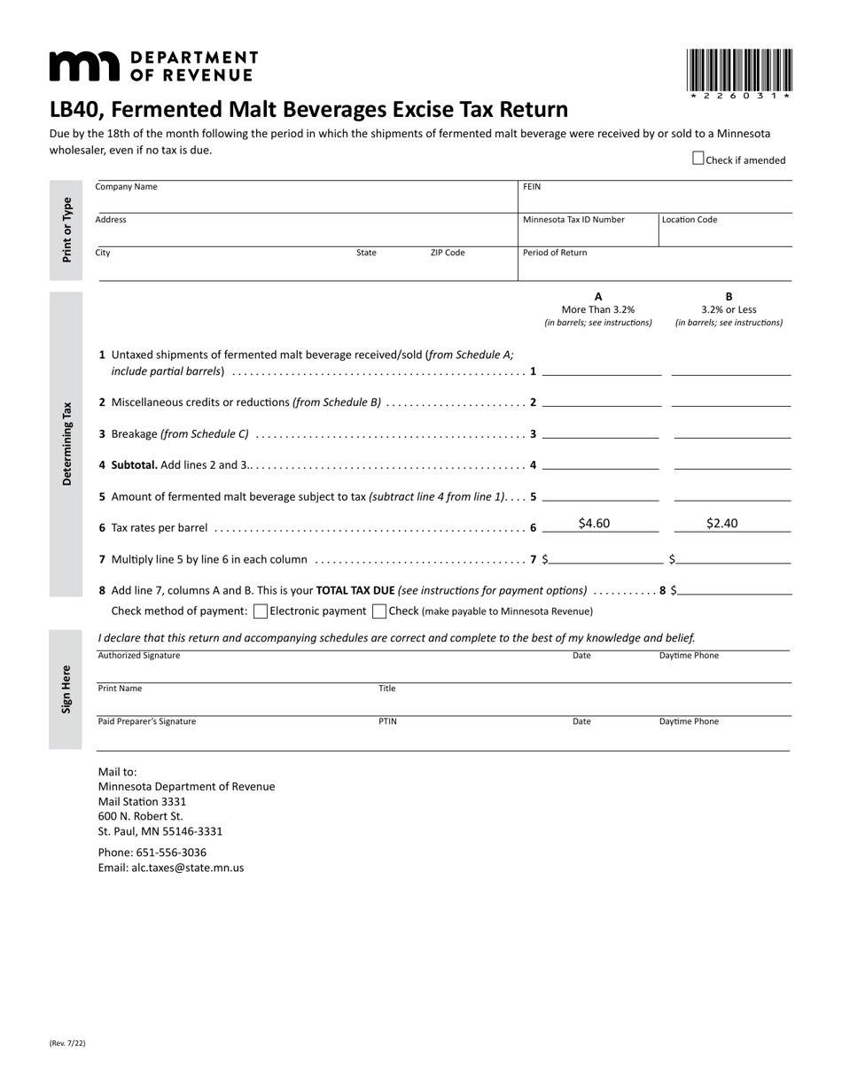 Form LB40 - Fill Out, Sign Online and Download Fillable PDF, Minnesota ...