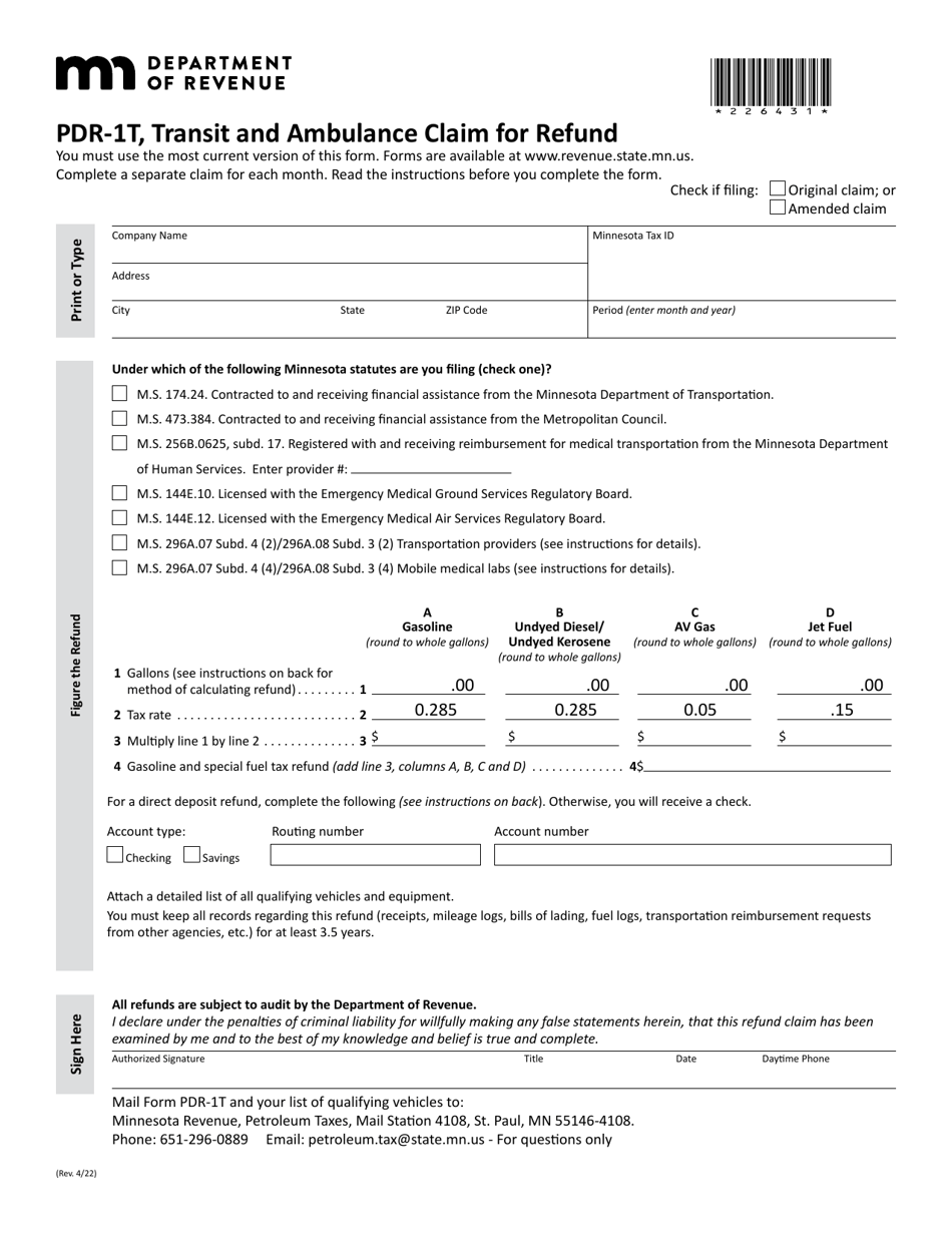 Form PDR-1T Download Fillable PDF or Fill Online Transit and Ambulance ...