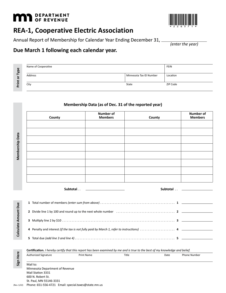 Form REA-1 - Fill Out, Sign Online and Download Fillable PDF, Minnesota | Templateroller