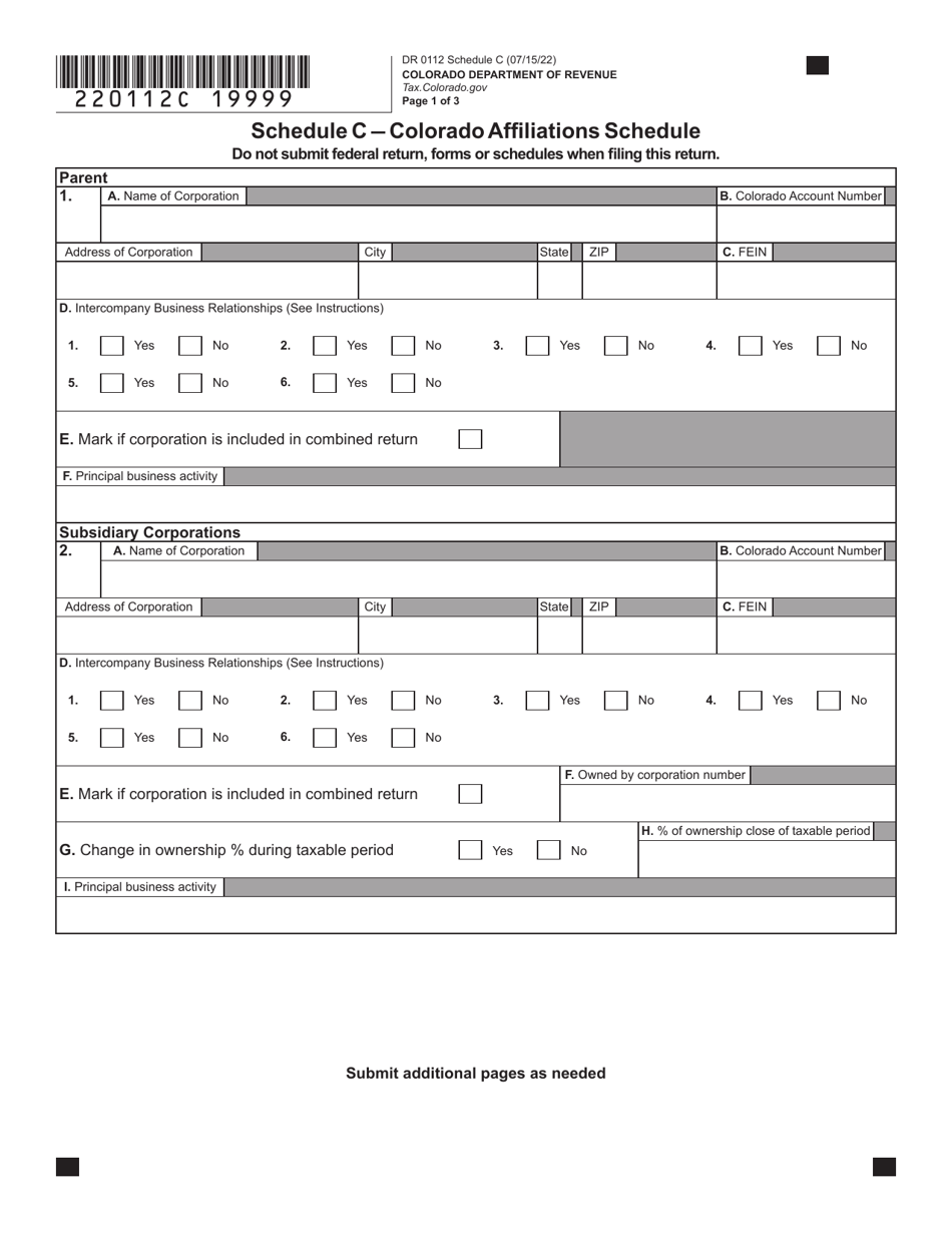 Form DR0112 Schedule C - Fill Out, Sign Online and Download Fillable ...