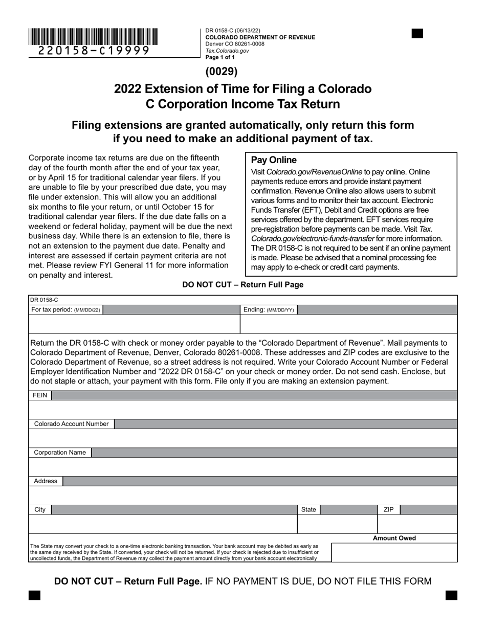 Form DR0158-C Download Fillable PDF or Fill Online Extension of Time ...