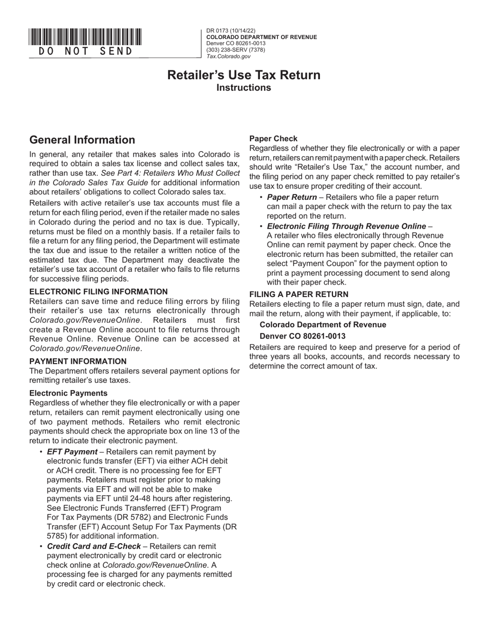 Form DR0173 - Fill Out, Sign Online and Download Fillable PDF, Colorado ...