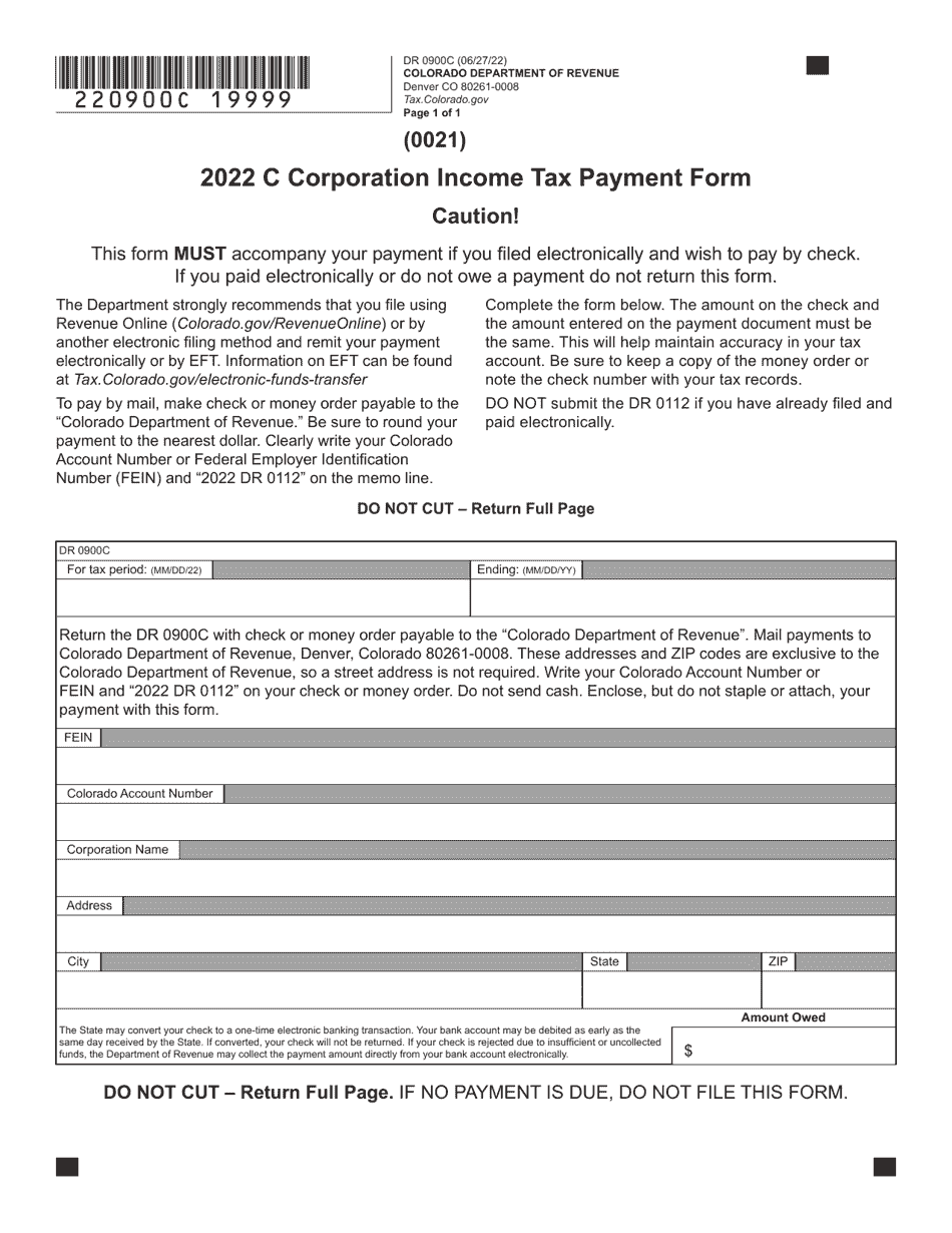 Form DR0900C Download Fillable PDF or Fill Online C Corporation Income ...