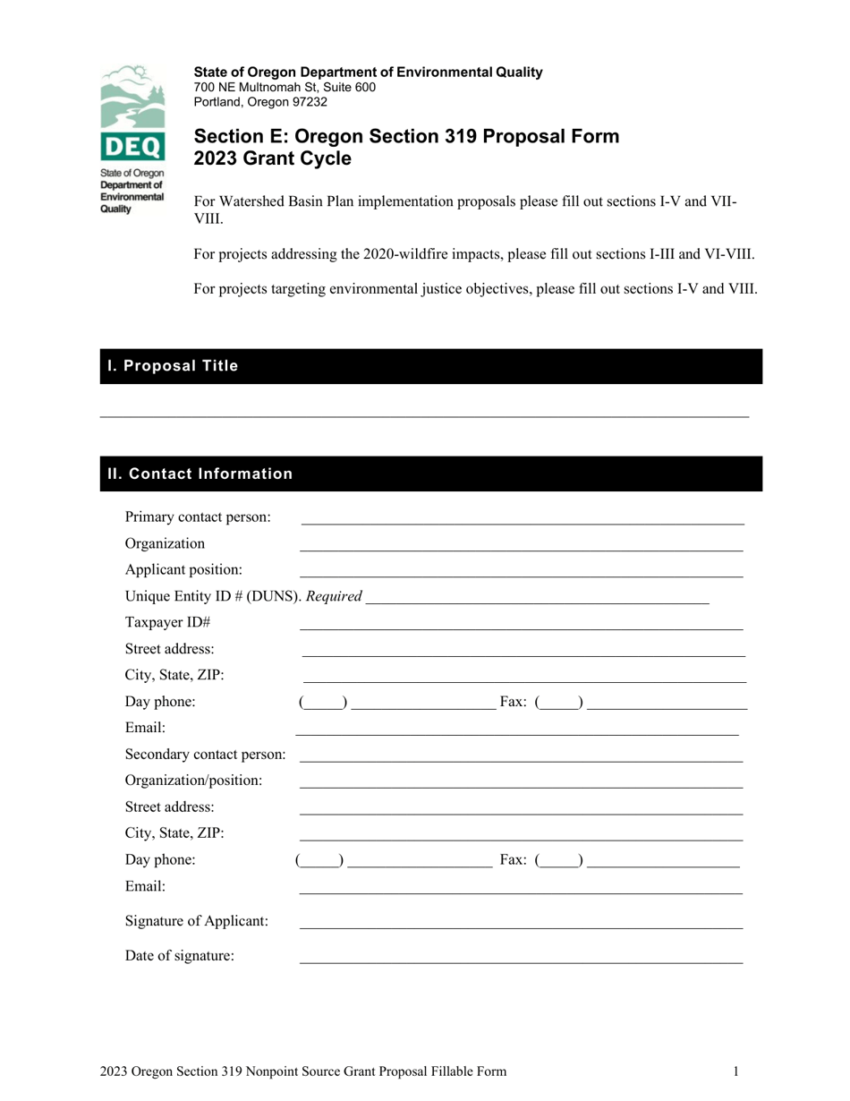2023 Oregon Oregon Section 319 Proposal Form Grant Cycle - Fill Out ...