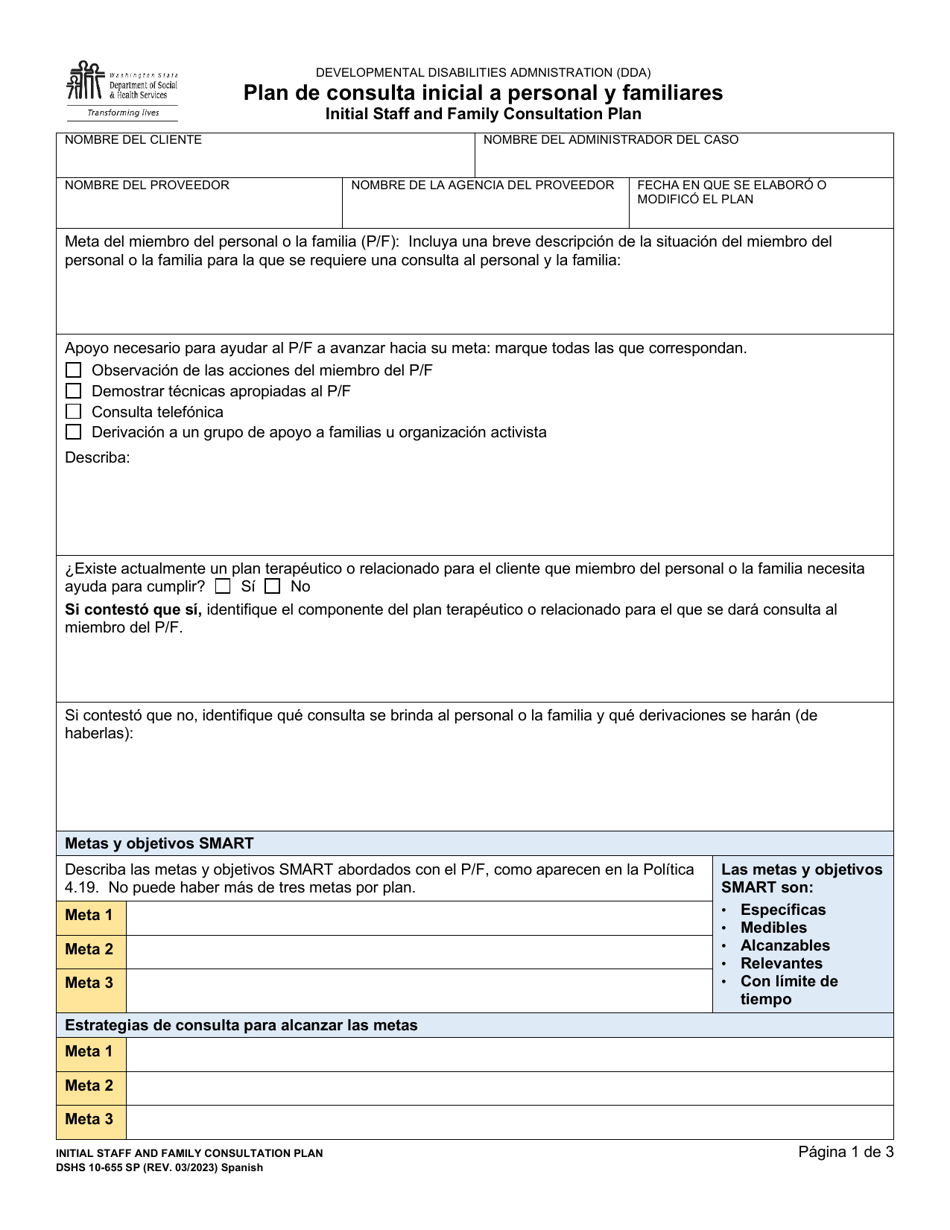 DSHS Formulario 10-655 Download Printable PDF or Fill Online Plan De ...