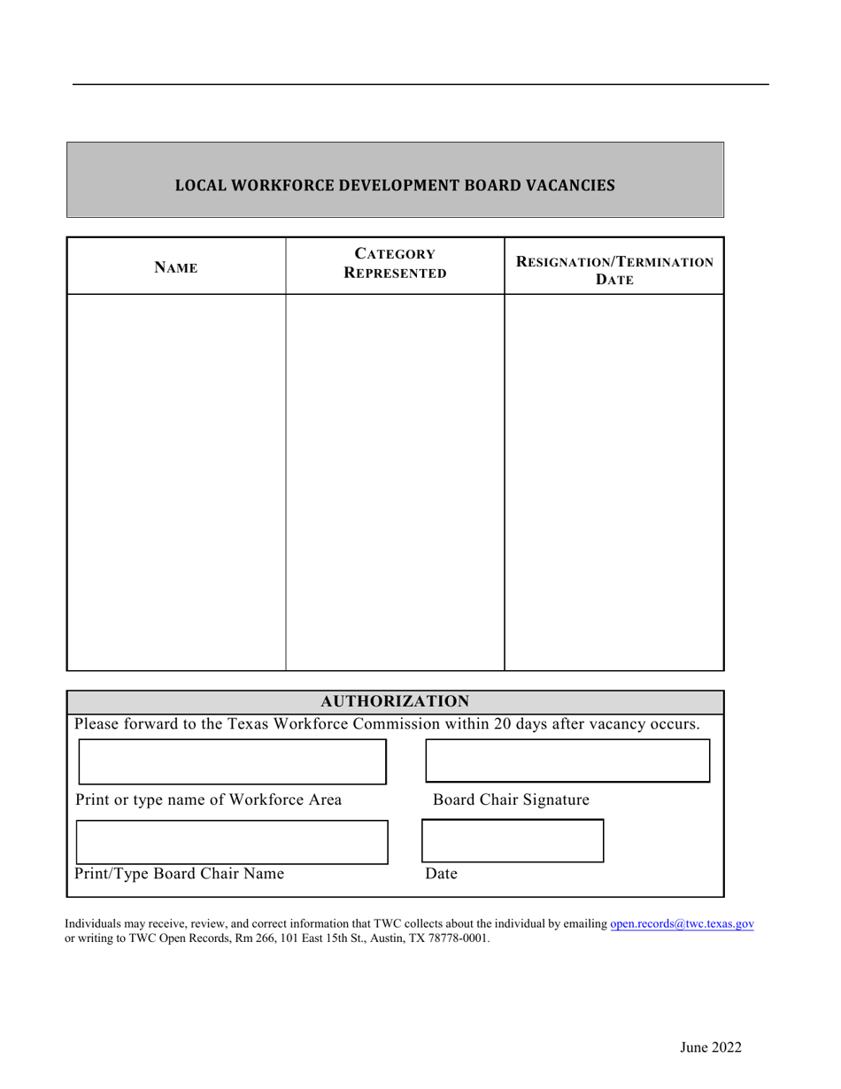 Texas Local Workforce Development Board Vacancies - Fill Out, Sign ...