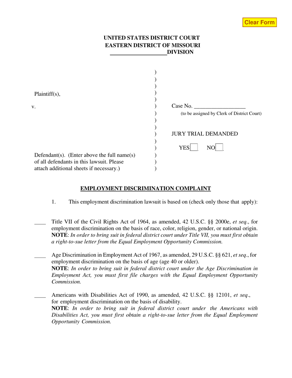 Missouri Employment Discrimination Complaint - Fill Out, Sign Online ...