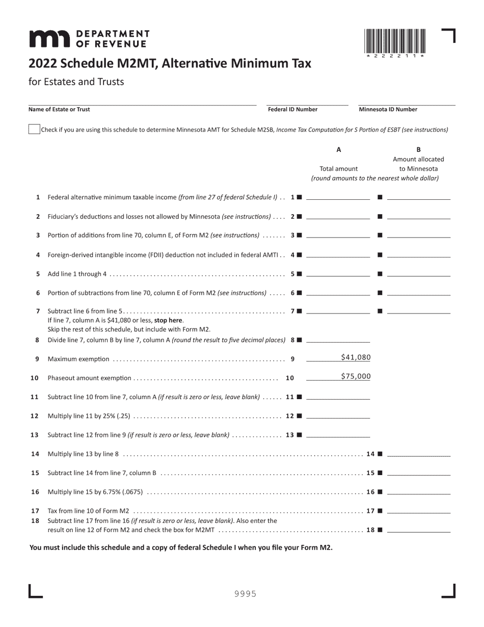 2022 Minnesota Alternative Minimum Tax for Estates and Trusts - Fill ...