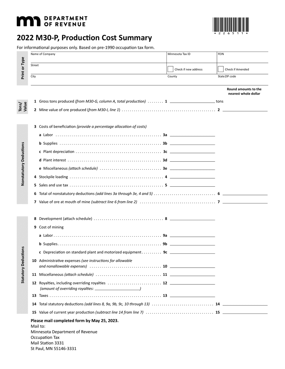 Form M30-P - 2022 - Fill Out, Sign Online and Download Fillable PDF ...