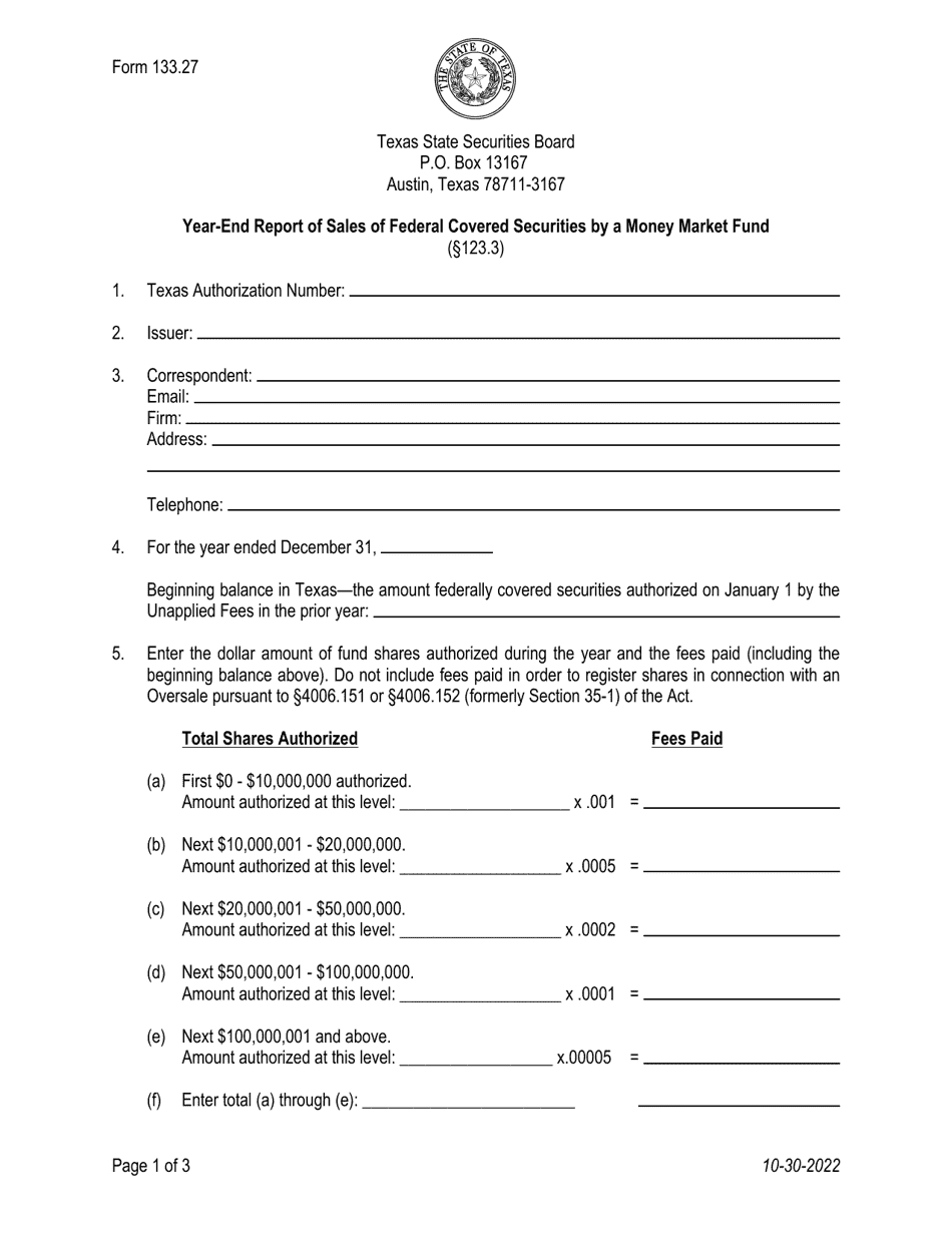 Form 133.27 - Fill Out, Sign Online and Download Fillable PDF, Texas ...