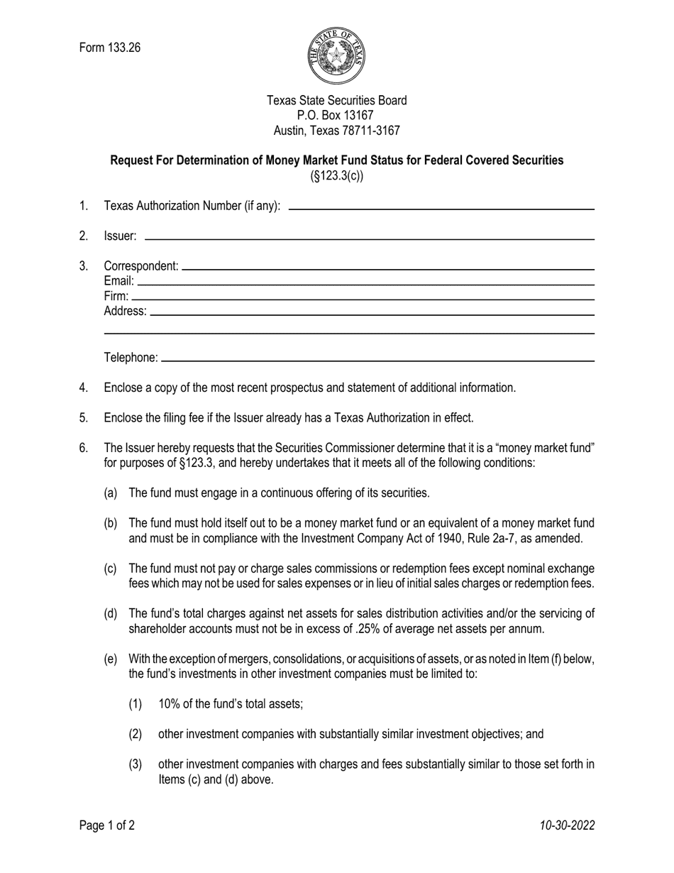 Form 133.26 - Fill Out, Sign Online and Download Fillable PDF, Texas ...