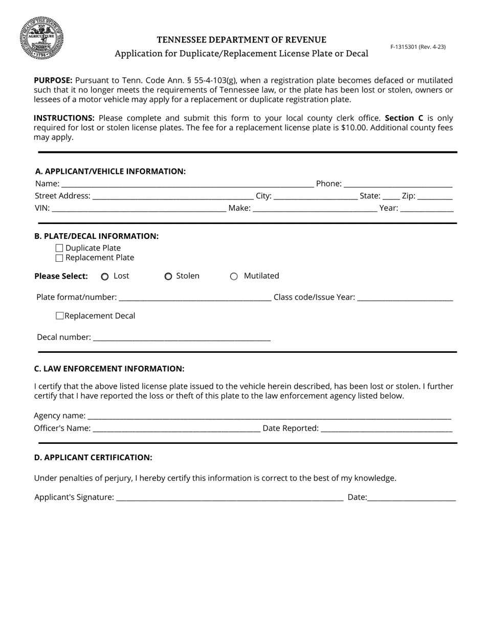 Form F-1315301 Download Fillable PDF or Fill Online Application for ...
