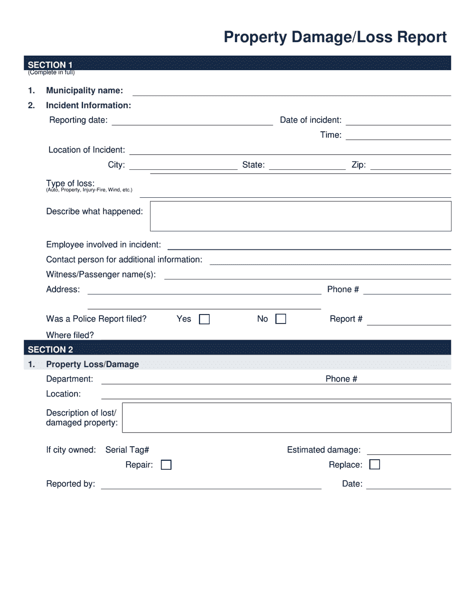 Town of Wickenburg, Arizona Property Damage/Loss Report - Fill Out ...