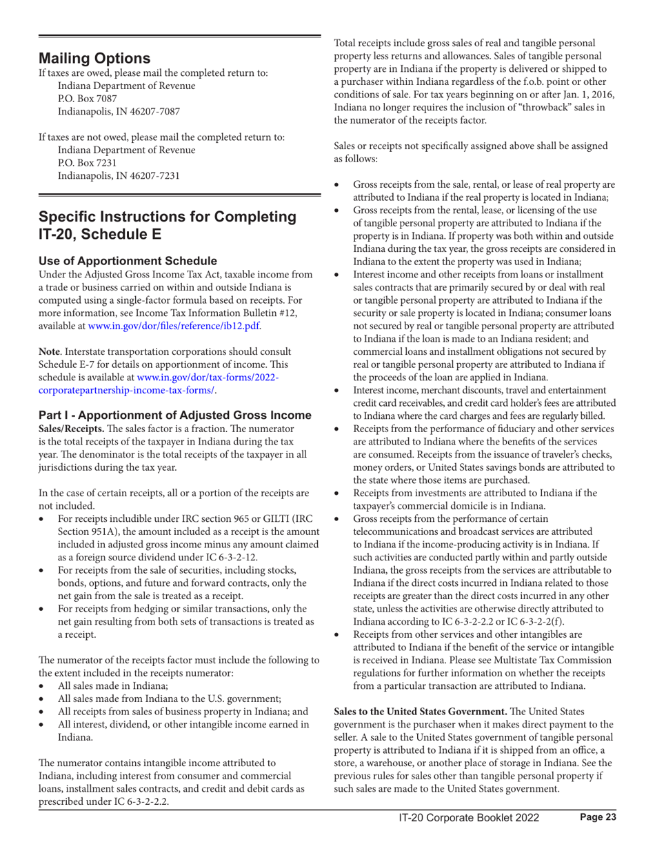 Download Instructions for Form IT-20, State Form 44275 Indiana ...