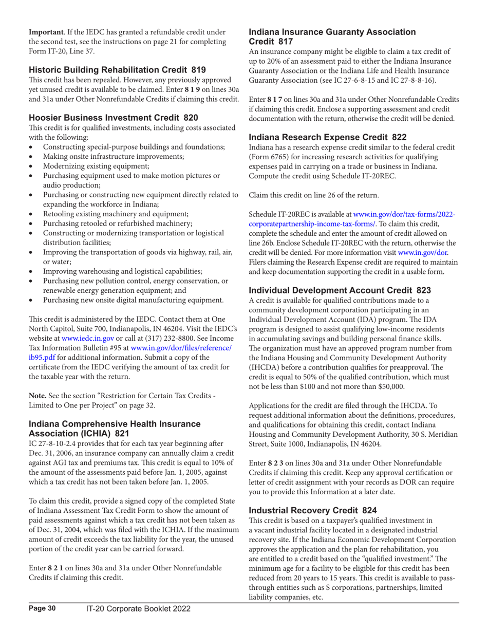 Download Instructions for Form IT-20, State Form 44275 Indiana ...