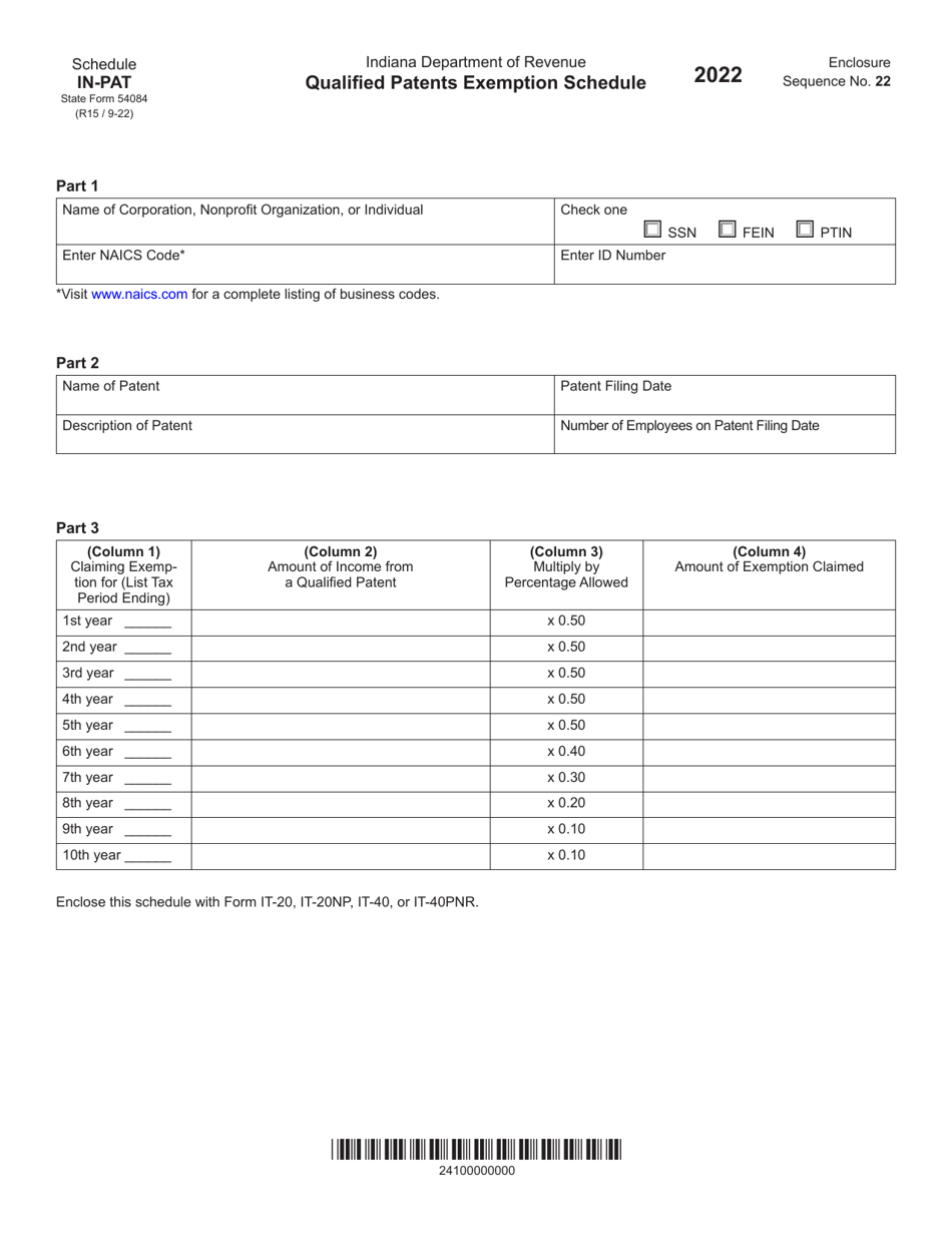 State Form 54084 Schedule IN-PAT - 2022 - Fill Out, Sign Online and ...