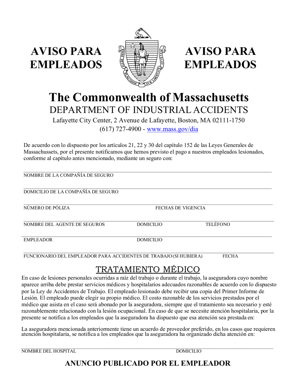 Massachusetts Aviso Para Empleados (Spanish) - Fill Out, Sign Online ...